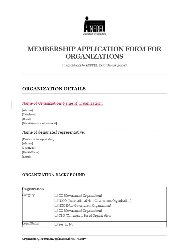 Application Form - Organization - V.3.2017 | PDF | Career & Growth