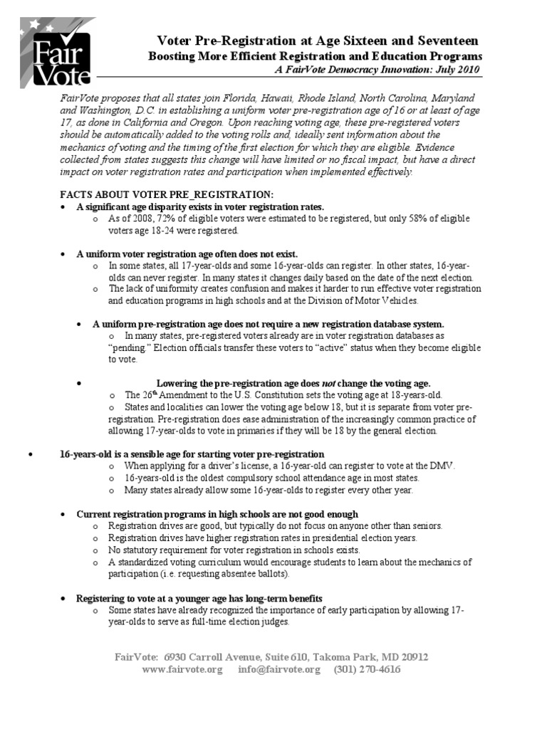 Voter Pre-Registration for Teens | PDF | Voter Registration | Voting