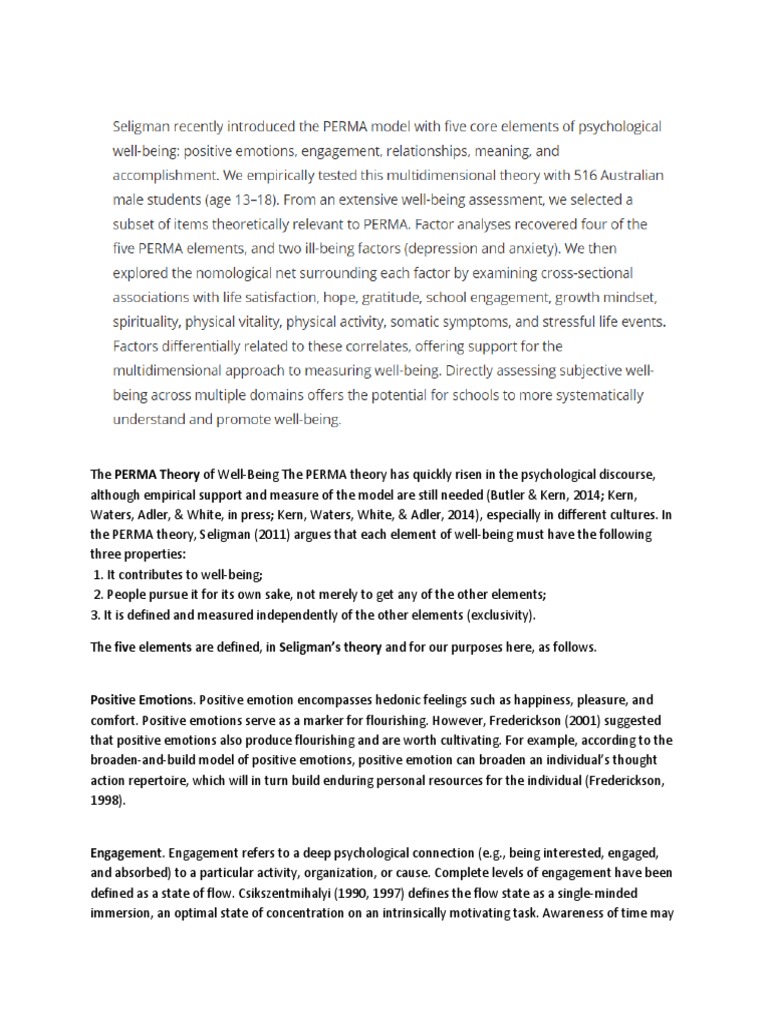 The PERMA Theory of Well | Flow (Psychology) | Well Being