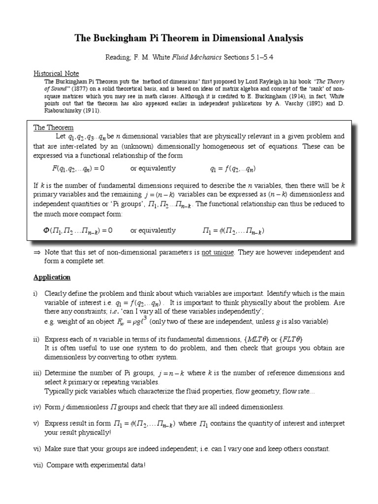 The Buckingham Pi Theorem in Dimensional Analysis | PDF | Teaching Mathematics | Physics