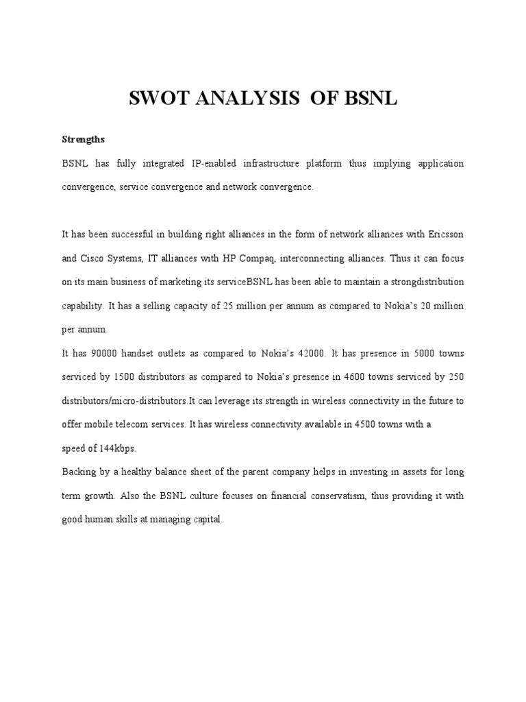 Swot Analysis of BSNL | PDF | Telecommunication | Information And ...