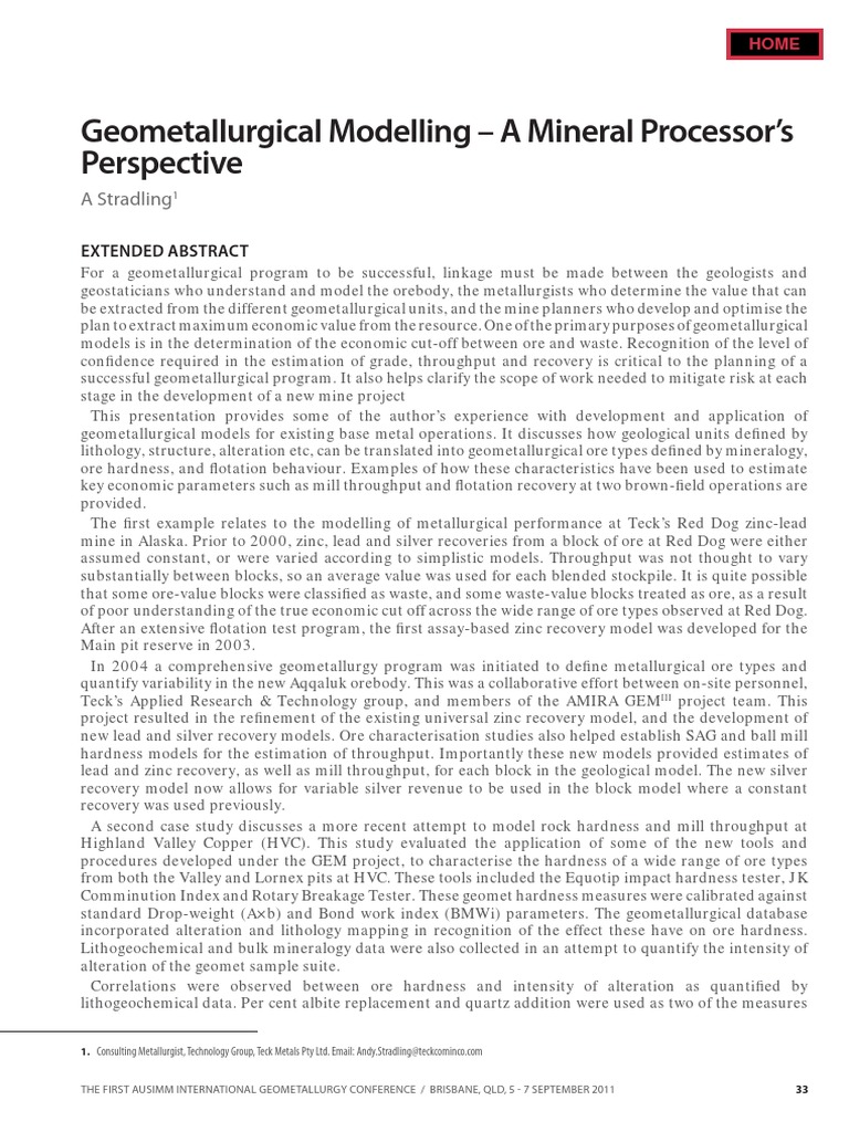 Geometallurgical Modelling - A Mineral Processor's Perspective | PDF | Mining | Science