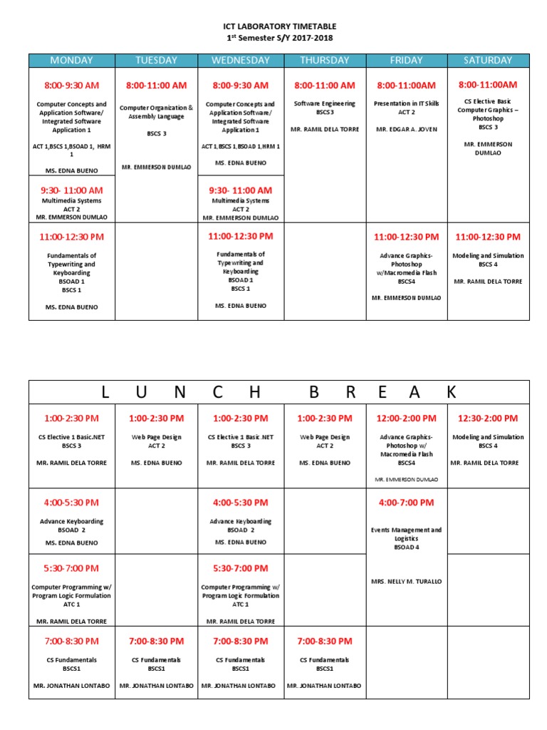 Ict Laboratory Timetable | PDF | Digital Technology | Computer Engineering