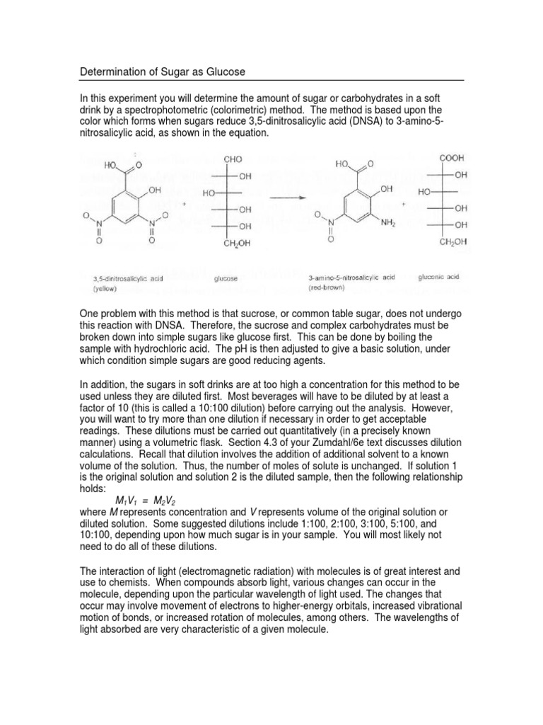 Determination of Sugar As Glucose | PDF | Absorbance | Spectrophotometry