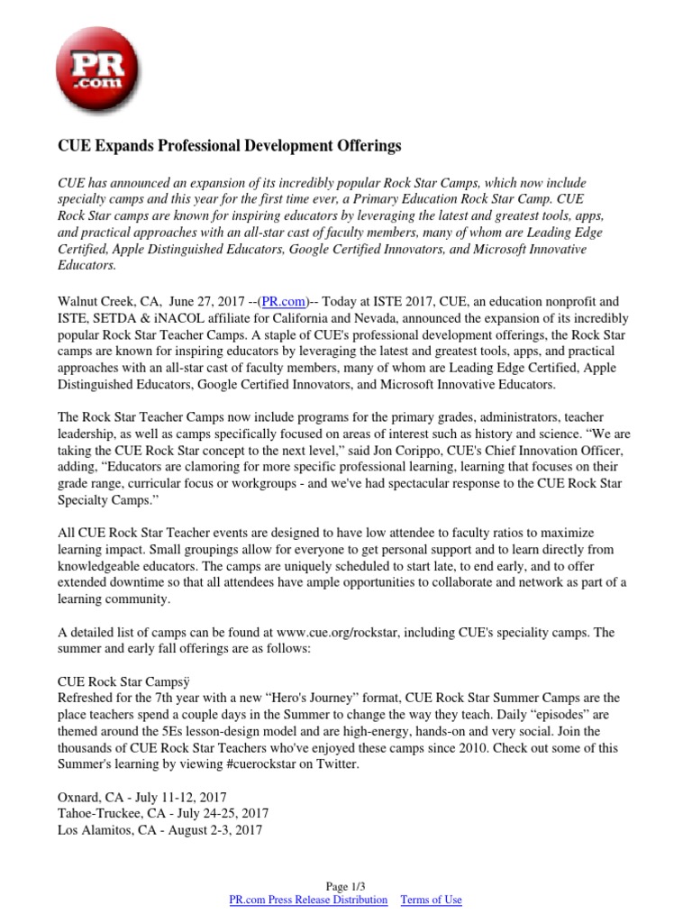 CUE Expands Professional Development Offerings | PDF | Communication ...