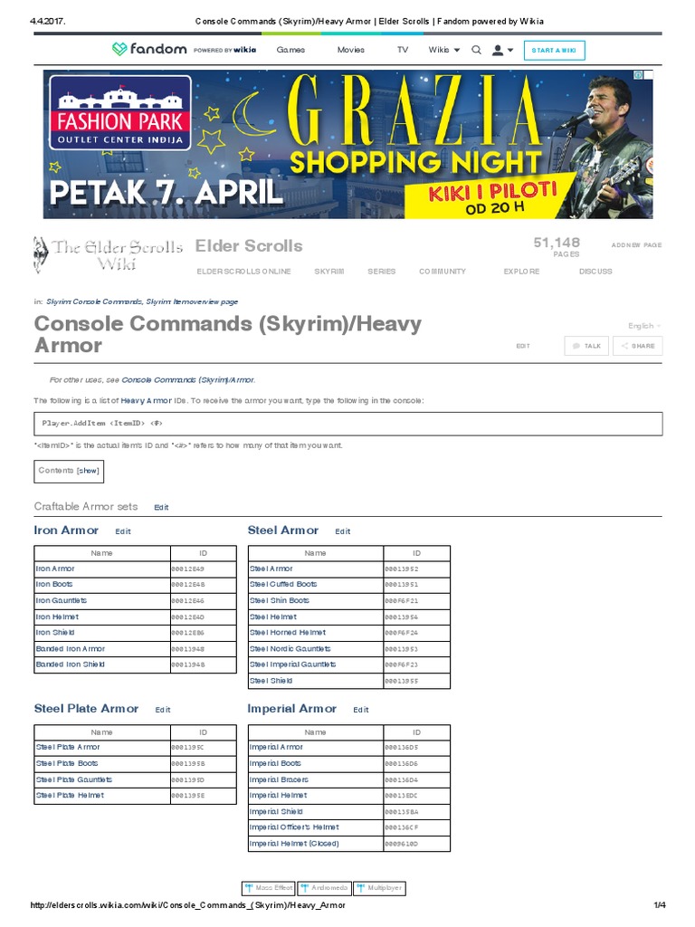 Console Commands (Skyrim) - Heavy Armor - Elder Scrolls - Fandom ...