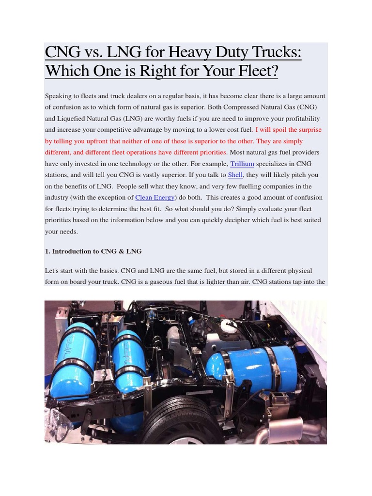 CNG vs. LNG: Choosing for Heavy Trucks | PDF | Liquefied Natural Gas ...