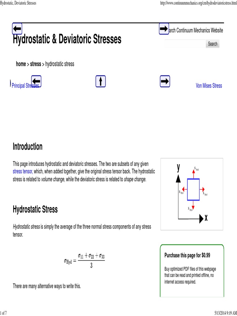 Hydrostatic, Deviatoric Stresses | PDF | Stress (Mechanics) | Tensor