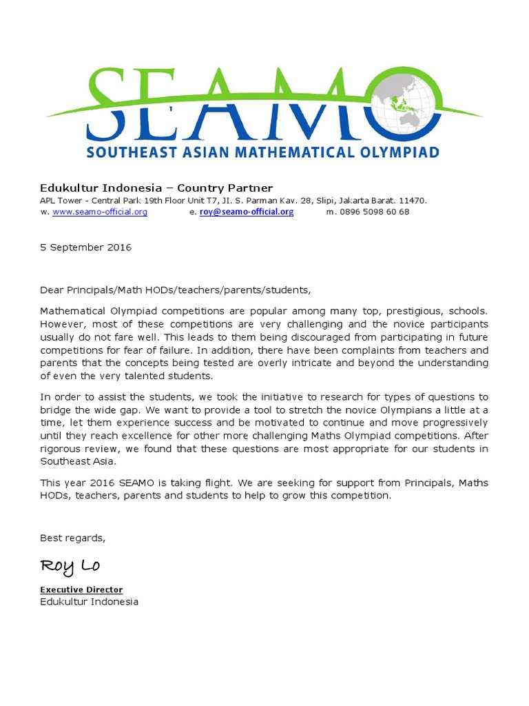 SEAMO 2016 Indonesia Letter | PDF