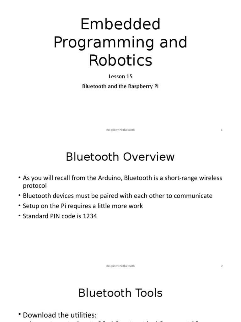 Embedded Programming And Robotics Lesson 15 Bluetooth And The Raspberry Pi Pdf Bluetooth