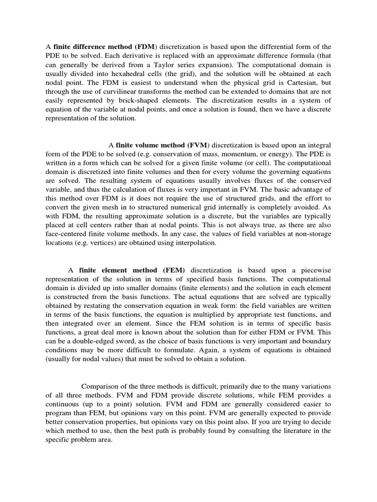 Difference Between FDM Fem and FVM | PDF | Finite Element Method | Partial Differential Equation