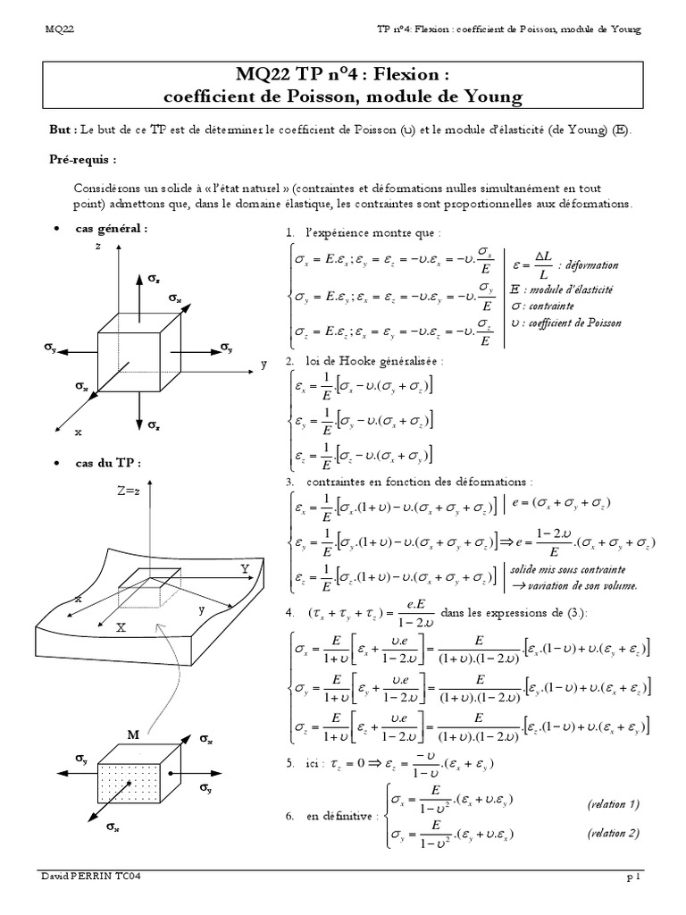 MQ22 - TP4, Flexion, Coefficient de Poisson, Module de Young | PDF | Flexion (matériau ...