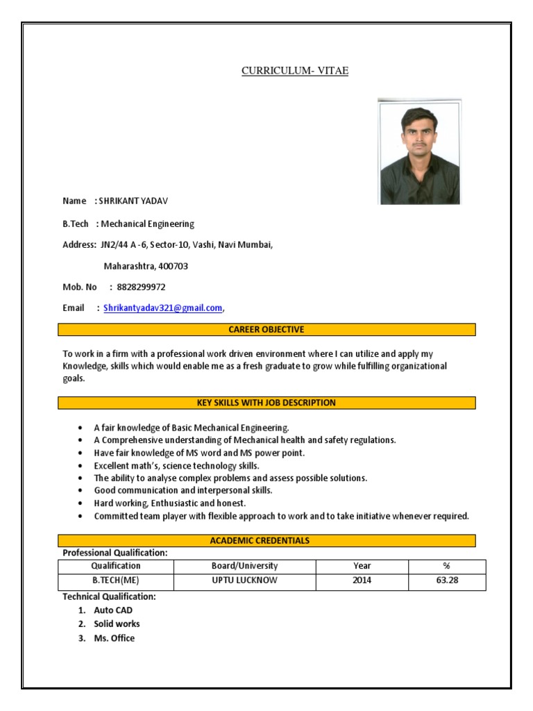 Curriculum-Vitae: Career Objective | PDF | Crane (Machine) | Mechanical ...