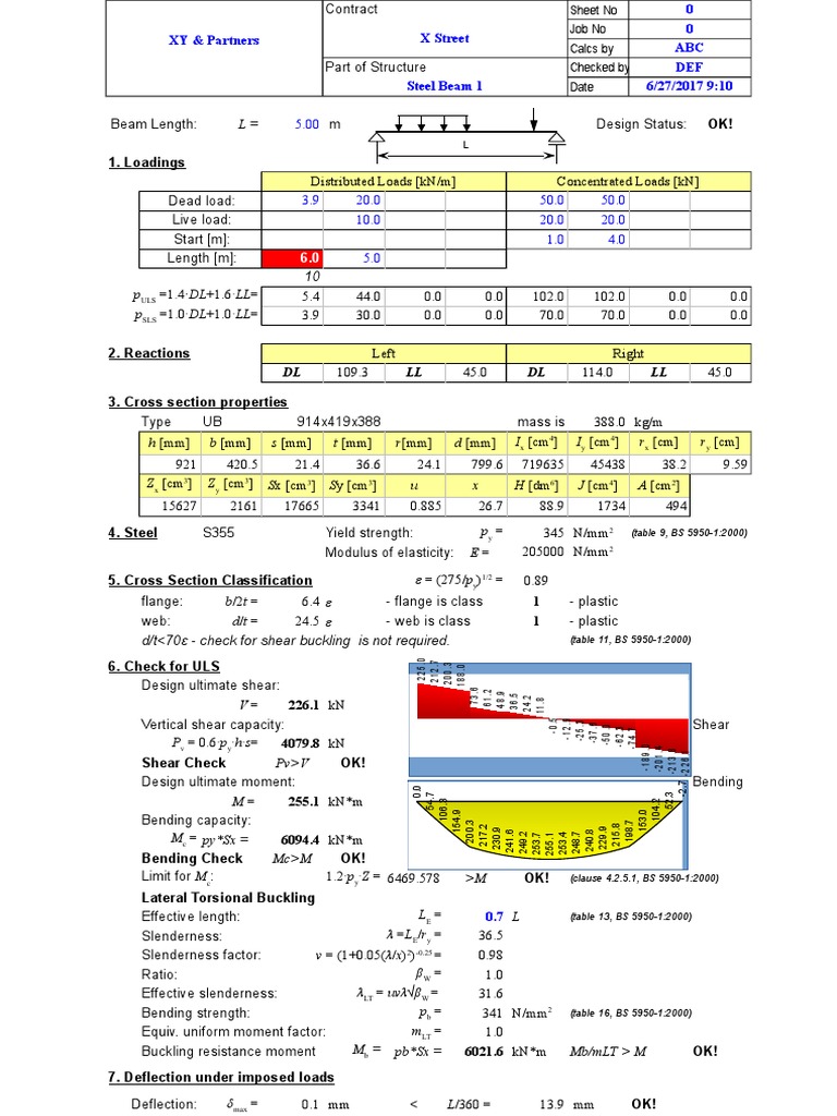 STEEL BEAM CALCULATIONS | PDF | Buckling | Structural Engineering