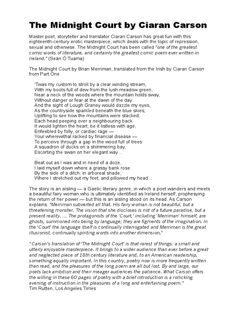 The Midnight Court by Ciaran Carson | PDF | Poetry | Languages