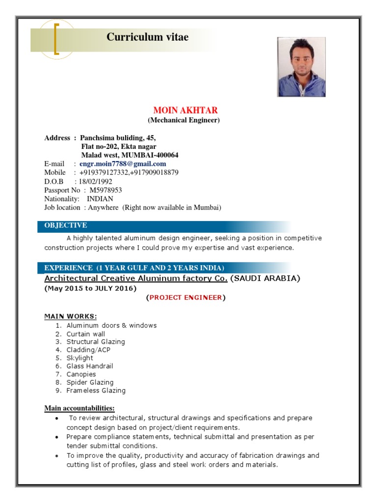 Curriculum Vitae: Moin Akhtar | PDF | Science And Technology | Engineering