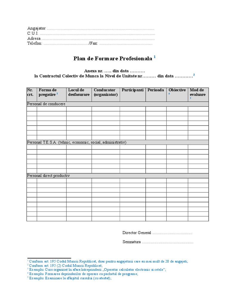 Plan de Formare Profesionala | PDF
