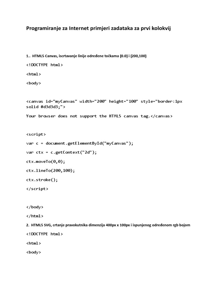 Programiranje Za Internet Primjeri Zadataka Prvi Kolokvij | PDF