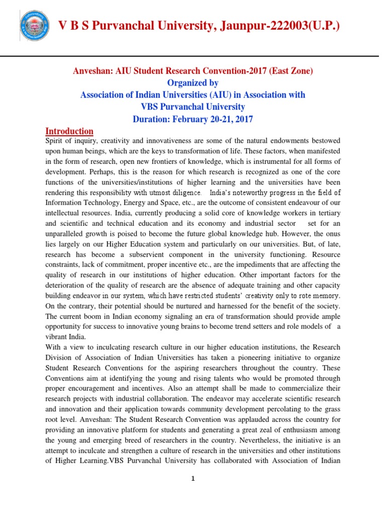 AIU Anveshan 2017: Research Convention | PDF | University ...