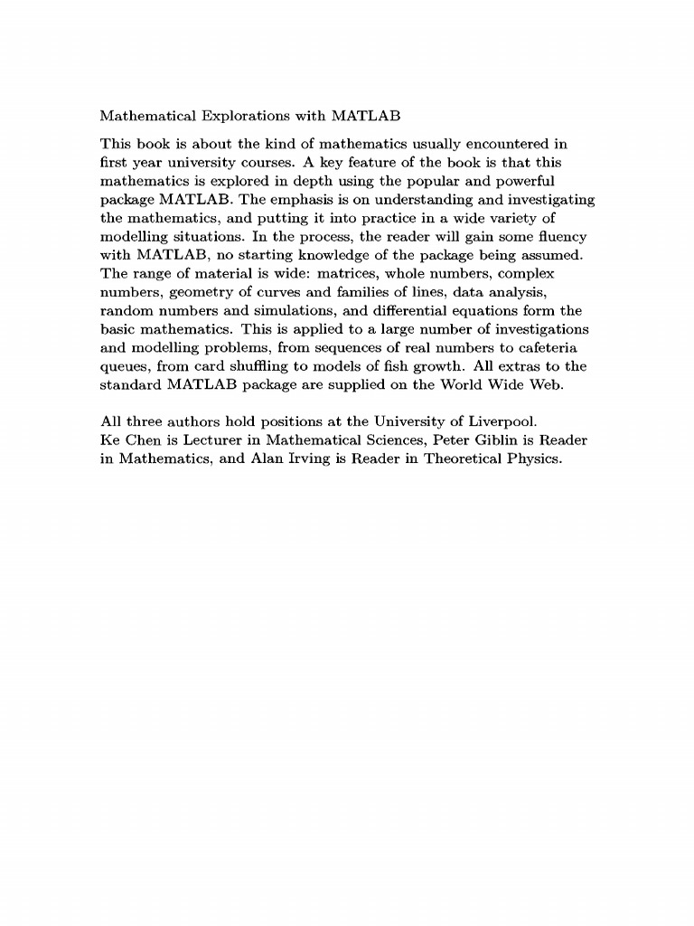 Mathematical Exploration With MATLAB | PDF | Matrix (Mathematics ...