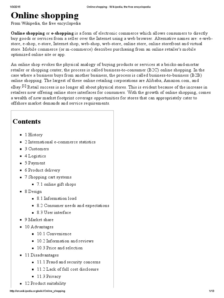 Online Shopping - Wikipedia, The Free Encyclopedia | PDF | Online ...