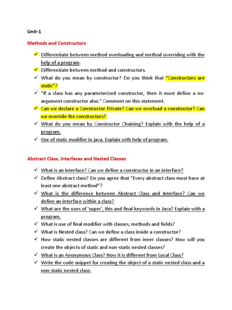 Methods and Constructors: Unit-1 | PDF | Constructor (Object Oriented Programming) | Programming