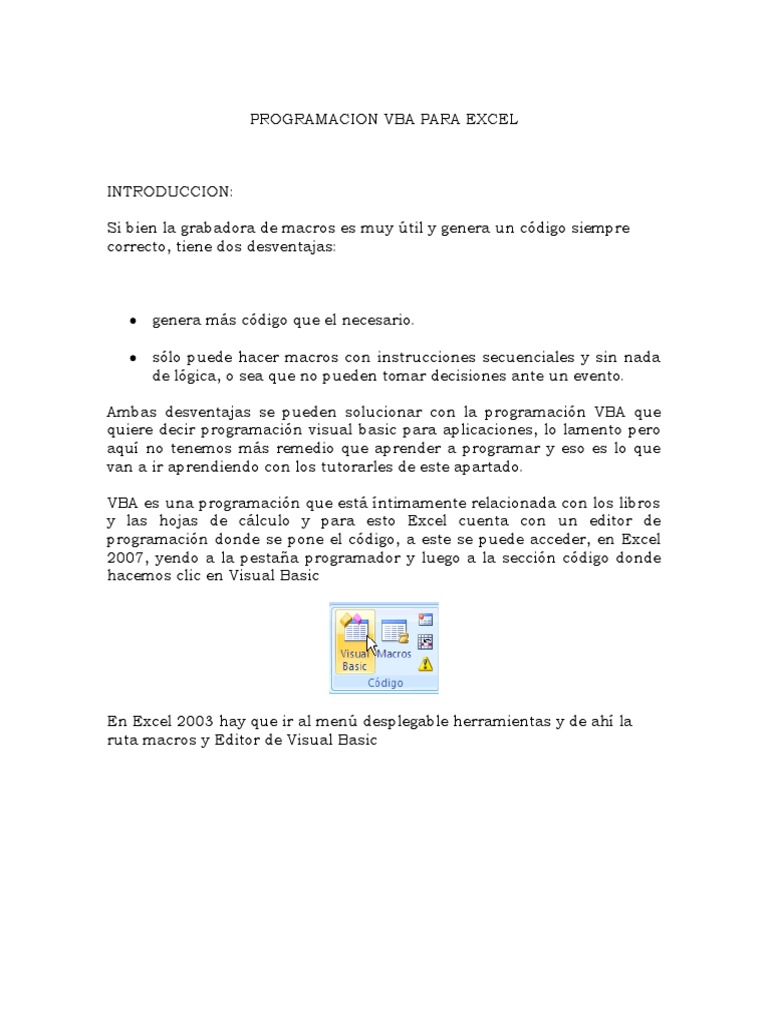 Programacion Vba para Excel | PDF | Macro (informática) | Microsoft Excel