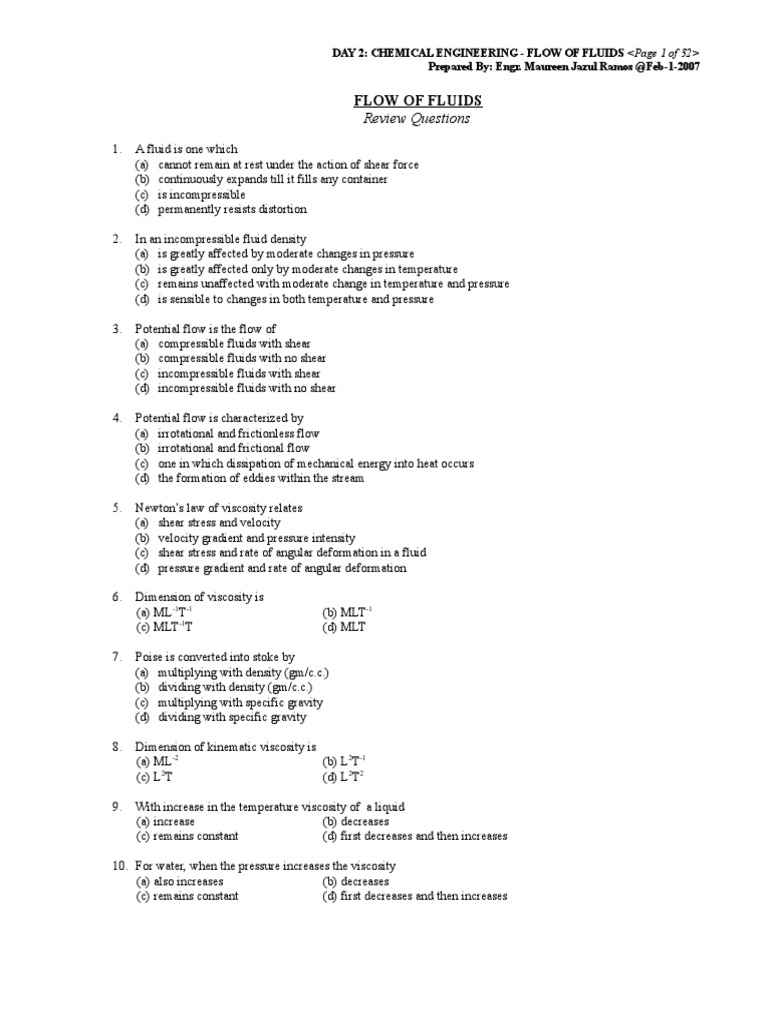 Flow of Fluids: Review Questions | PDF | Pump | Fluid Dynamics