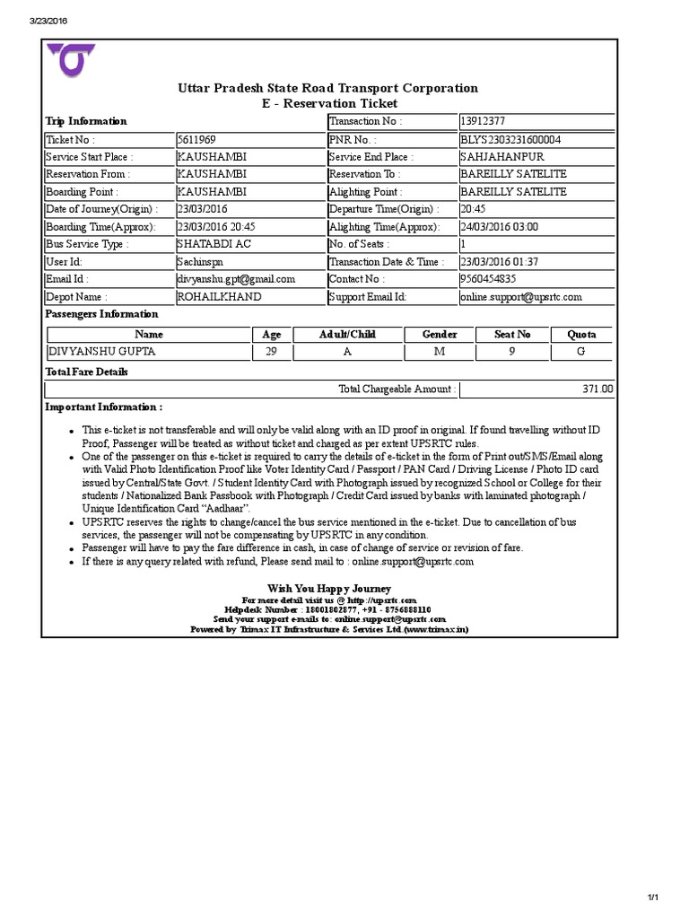 Bus Ticket PDF | Download Free PDF | Identity Document | Access Control