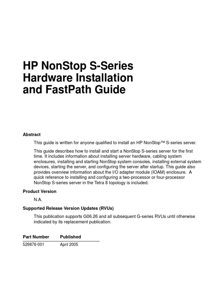 HP Nonstop S-Series Hardware Installation and Fastpath Guide | PDF ...