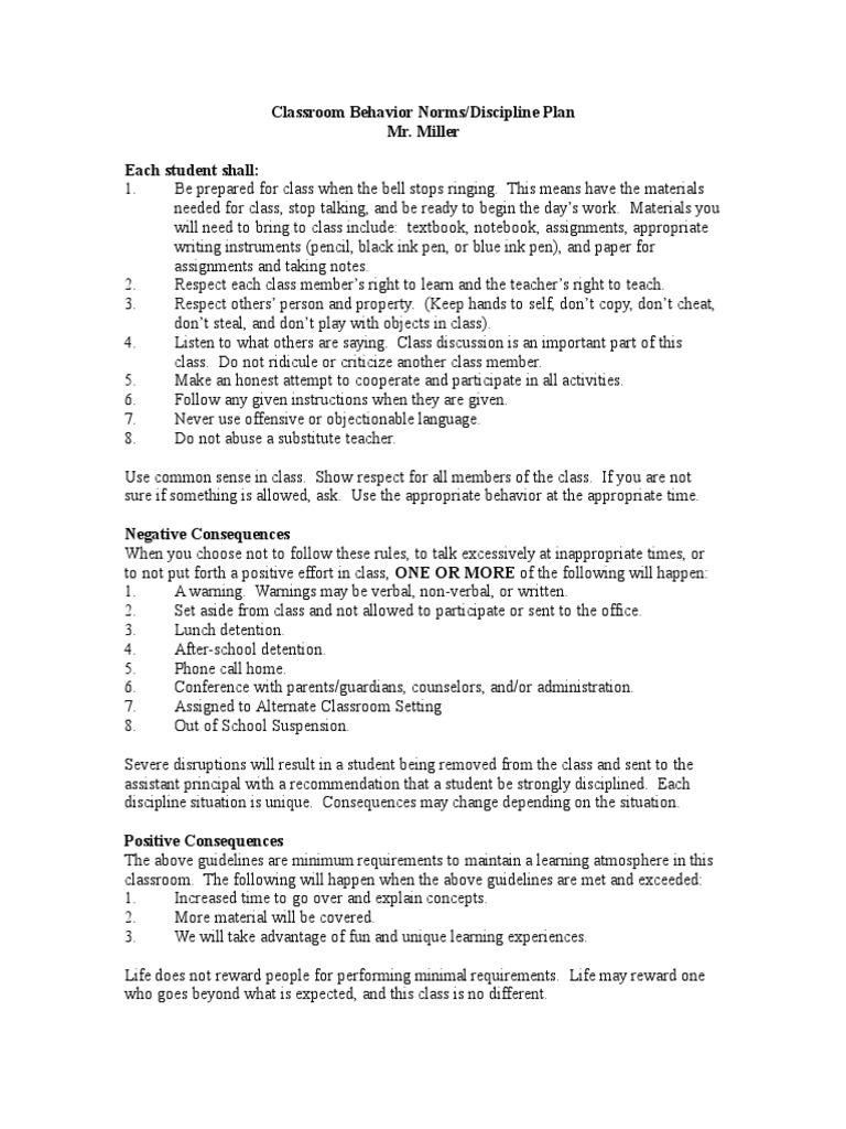 Discipline Plan | Download Free PDF | Teachers | Behavior Modification