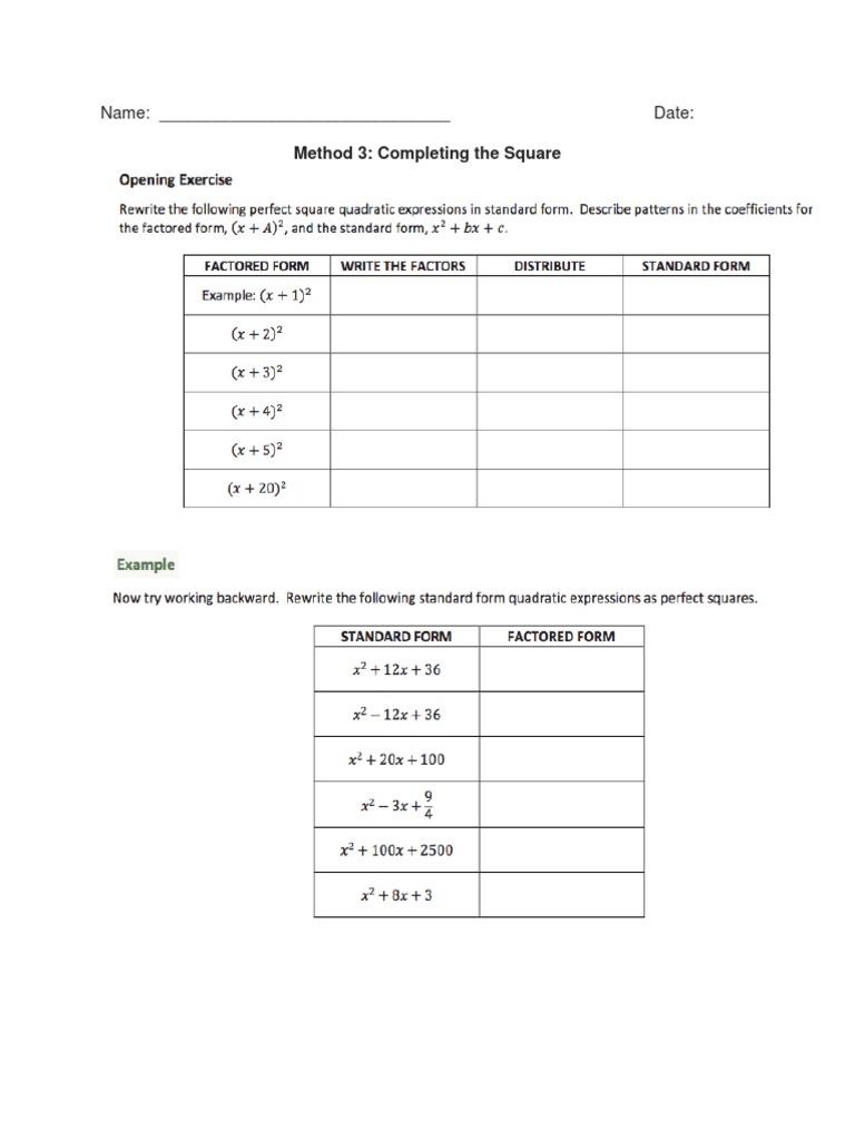 Completing the Square Method Guide | PDF