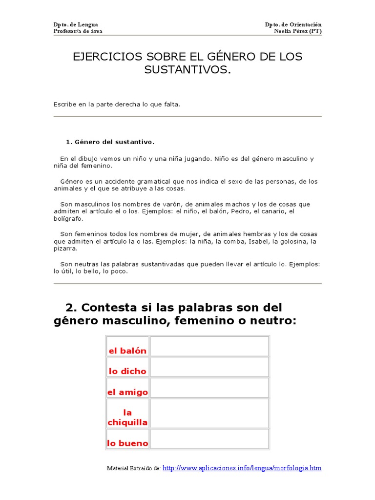 El Género de Los Sustantivos | PDF | Género gramatical | Sustantivo
