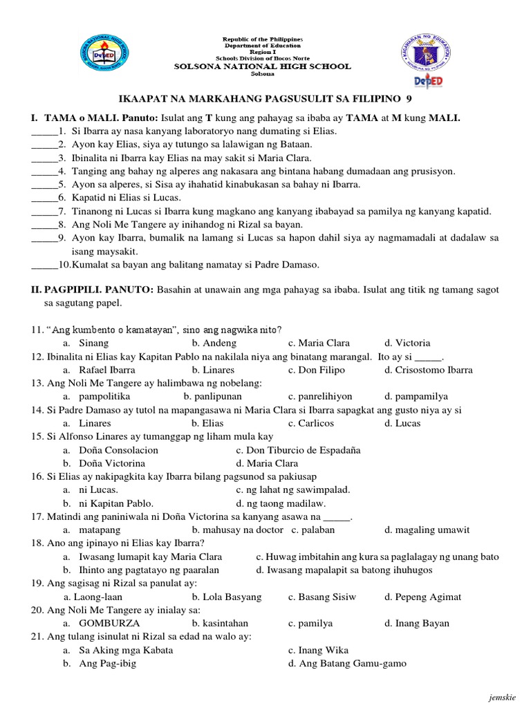 4th PT Fil 9bc | PDF