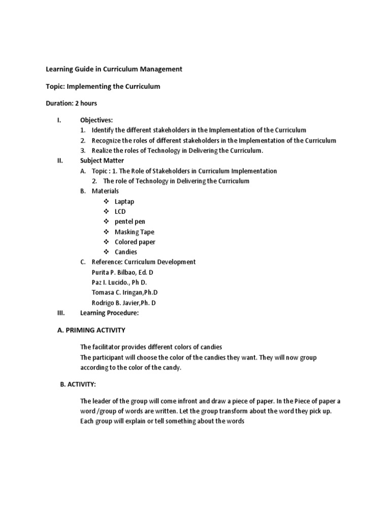 Stakeholders in Curriculum Implementation: Examining the Roles and ...