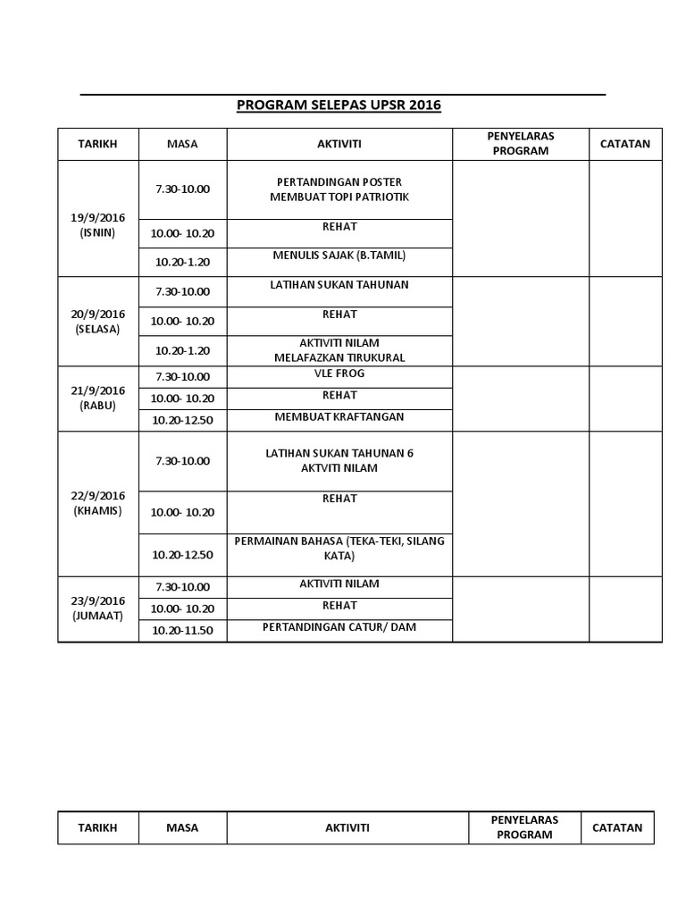 Program Selepas Upsr 1cth | PDF