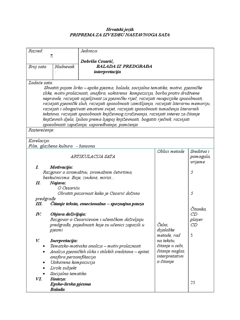 Dobrisa Cesaric Balada Iz Predgradja | PDF