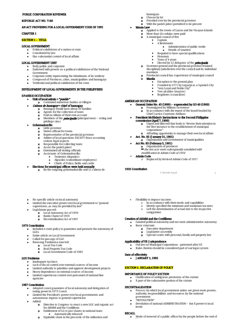 Local Government Code Summary | PDF