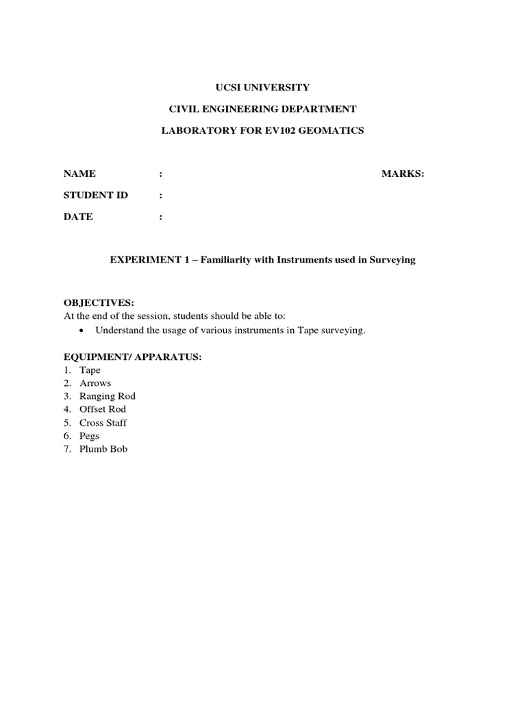 Ucsi University Civil Engineering Department Laboratory For Ev102 ...