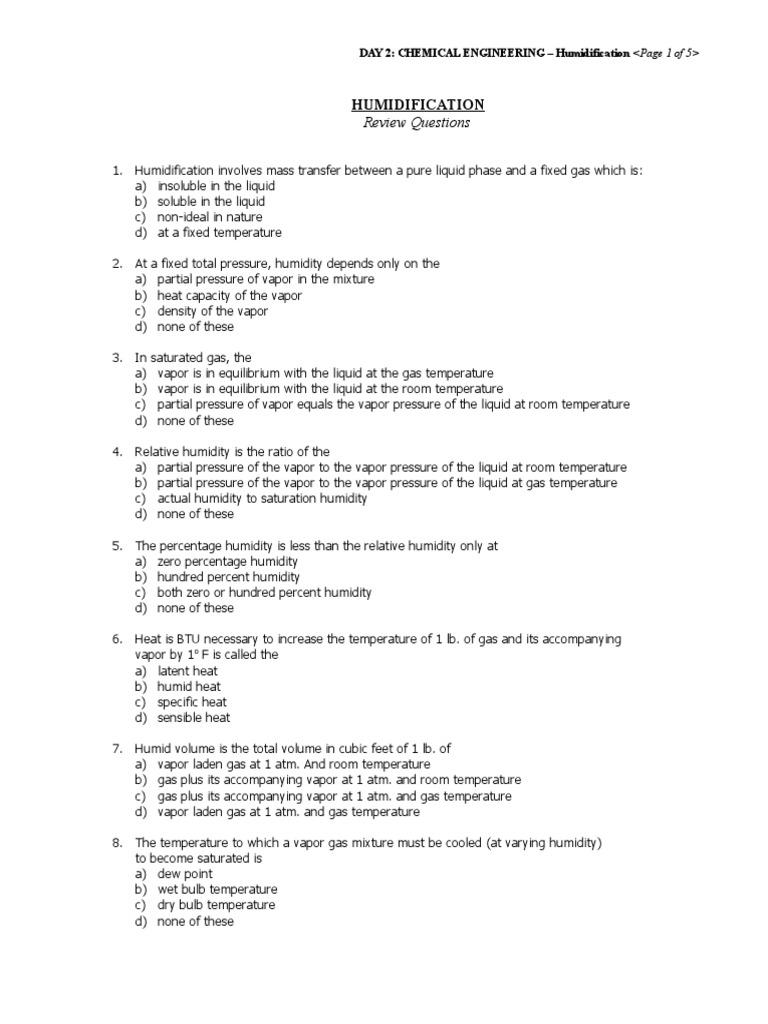 Humidification: Review Questions | PDF | Humidity | Relative Humidity