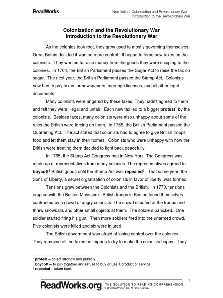 RW Introduction To Revolutionary War Topic 1 2 | PDF | American ...