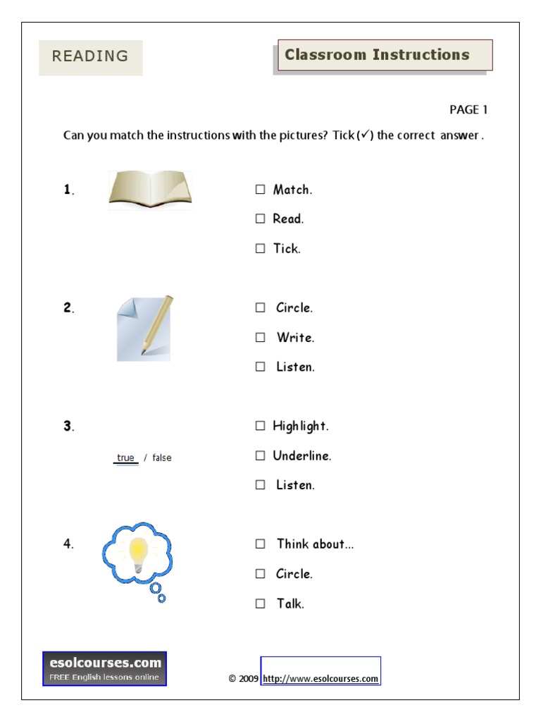 Classroom Instructions Worksheet | PDF | Communication