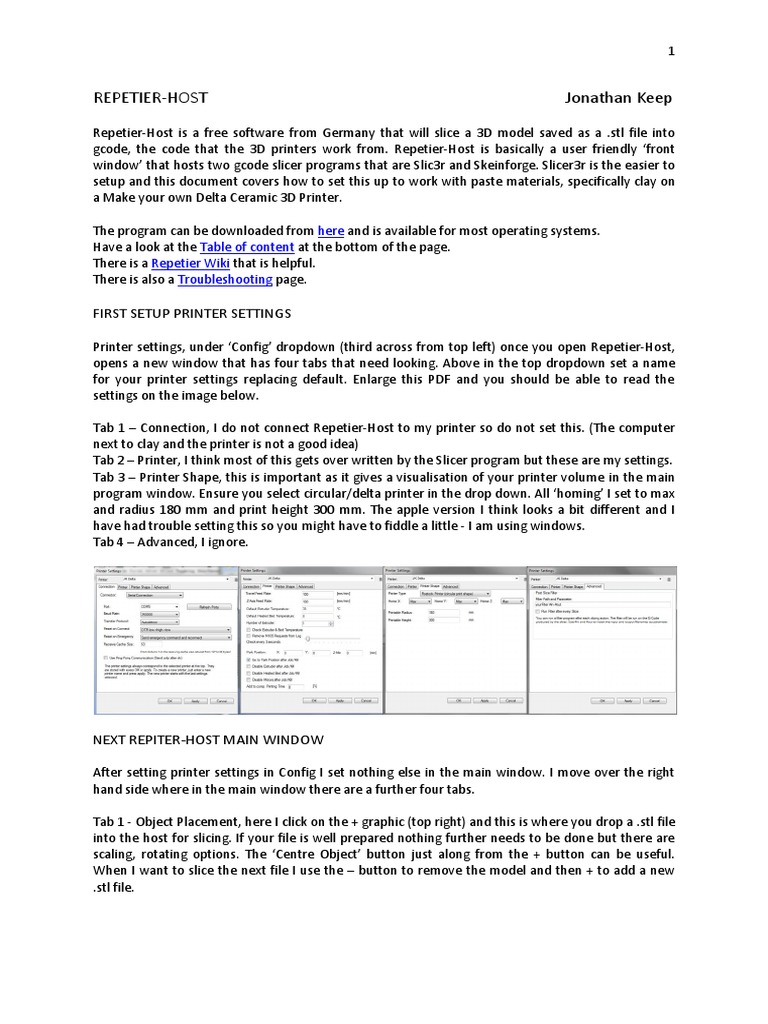 Repetier-Host Jonathan Keep: First Setup Printer Settings | PDF | Tab (Gui) | Printer (Computing)