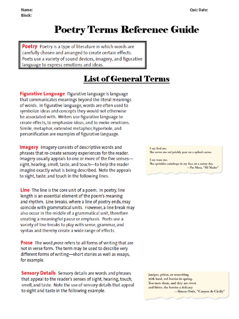 Poetic Terms Study Guide | PDF