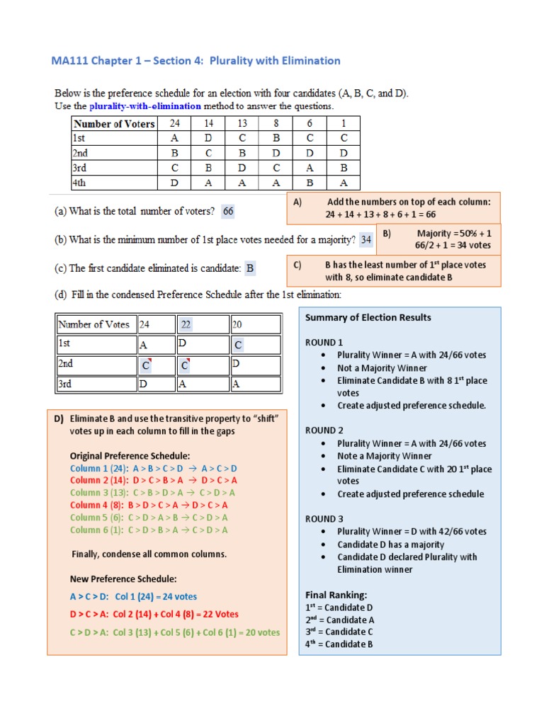 MA111 Chapter 1 - Plurality with Elimination | PDF | Elections | Group ...