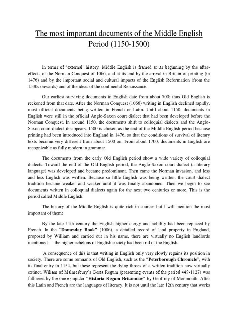 The Most Important Documents of the Middle English Period | Anglo ...