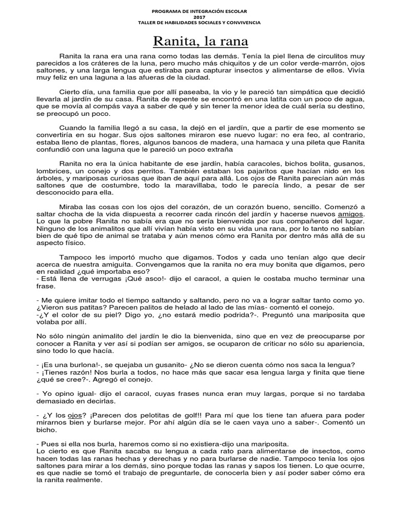Cuento Ranita La Rana Pdf Ocio Naturaleza