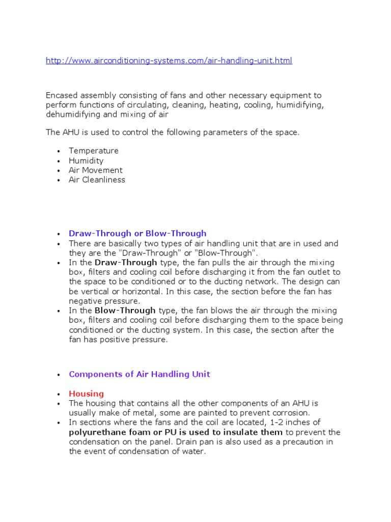 Draw-Through or Blow-Through: Components of Air Handling Unit | PDF ...