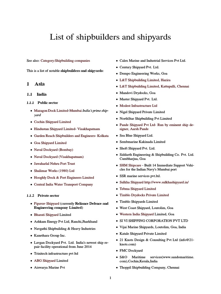 List of Shipbuilders and Shipyards | PDF