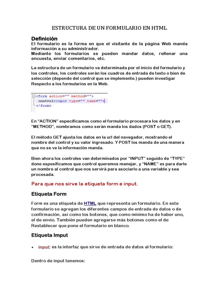 Estructura de Un Formulario en HTML | PDF | HTML | Desarrollo de software